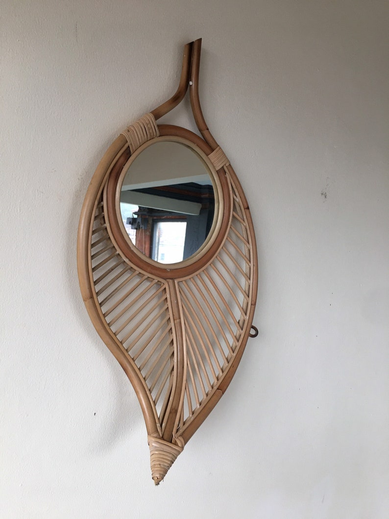 Rattan Wall Decor, Leaf Shape Mirror, Leaf Shape Rattan Mirror, Rattan ...