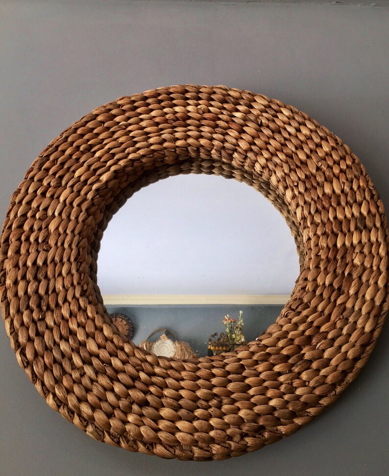 Banana Leaf Mirror Handwoven Rustic Style Organic Rope - Etsy