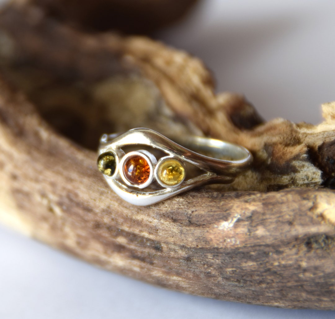 Delicate Band Ring, Created With Natural Baltic Amber and 925 Silver ...