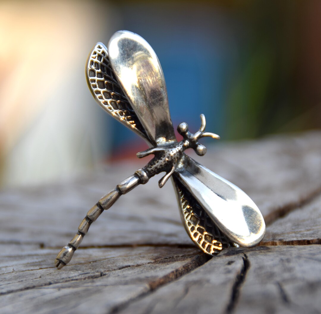 Large Dragonfly Brooch, Crafted From Burnished 925 Sterling Silver to ...