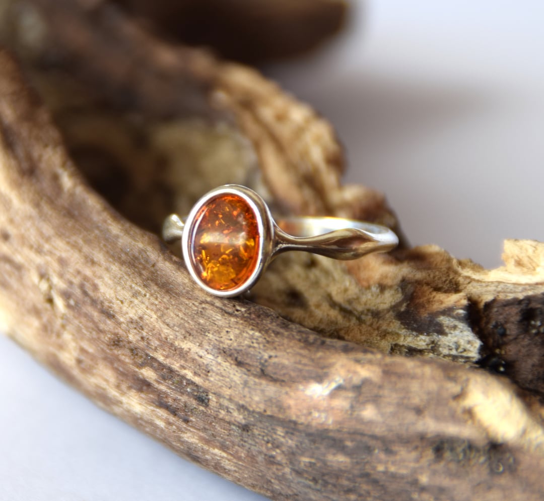 Simple and Bright Ring Created With Natural Baltic Amber and 925 Silver ...