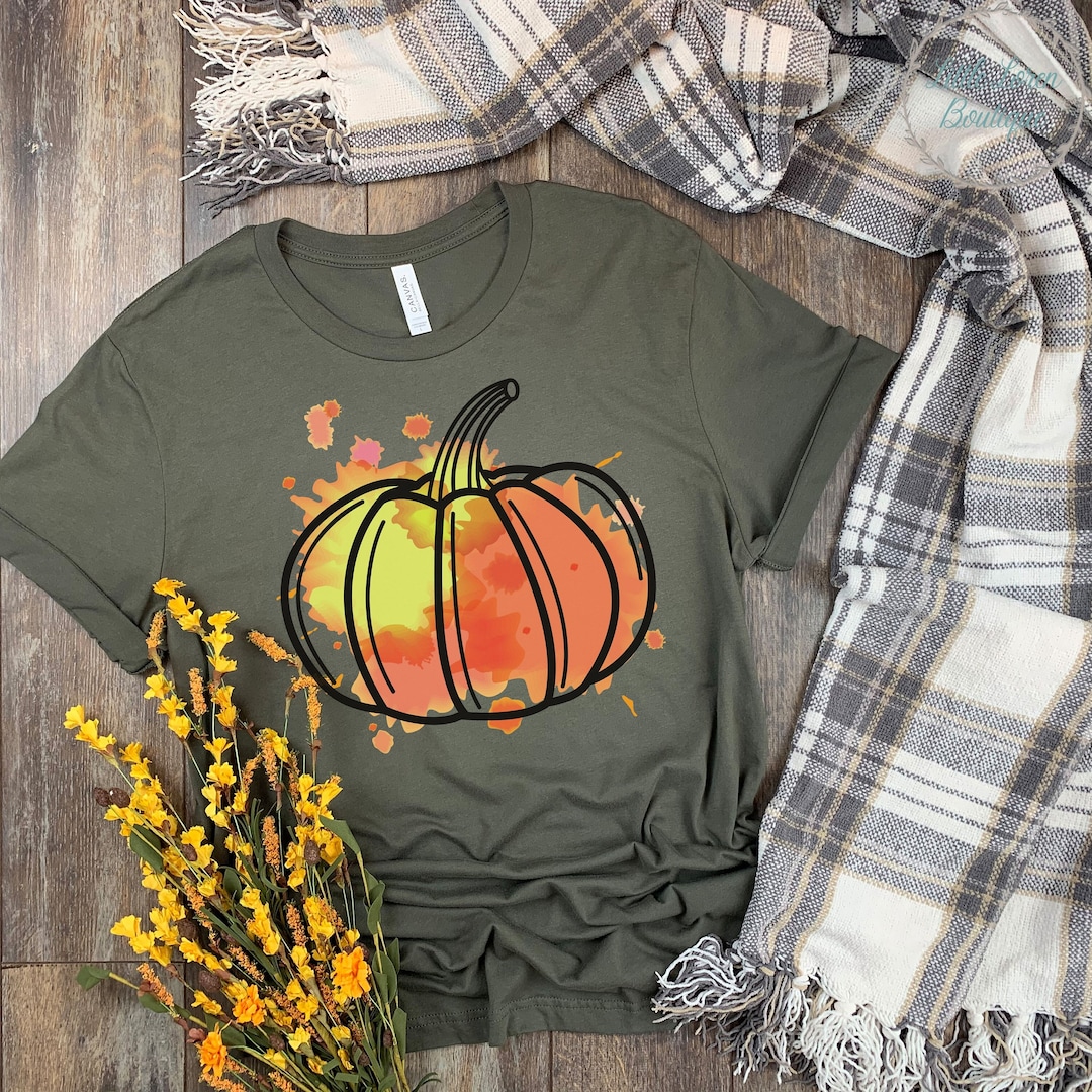 Pumpkin Fall Tshirts Women, Watercolor Pumpkin Top, Pumpkin Shirt ...