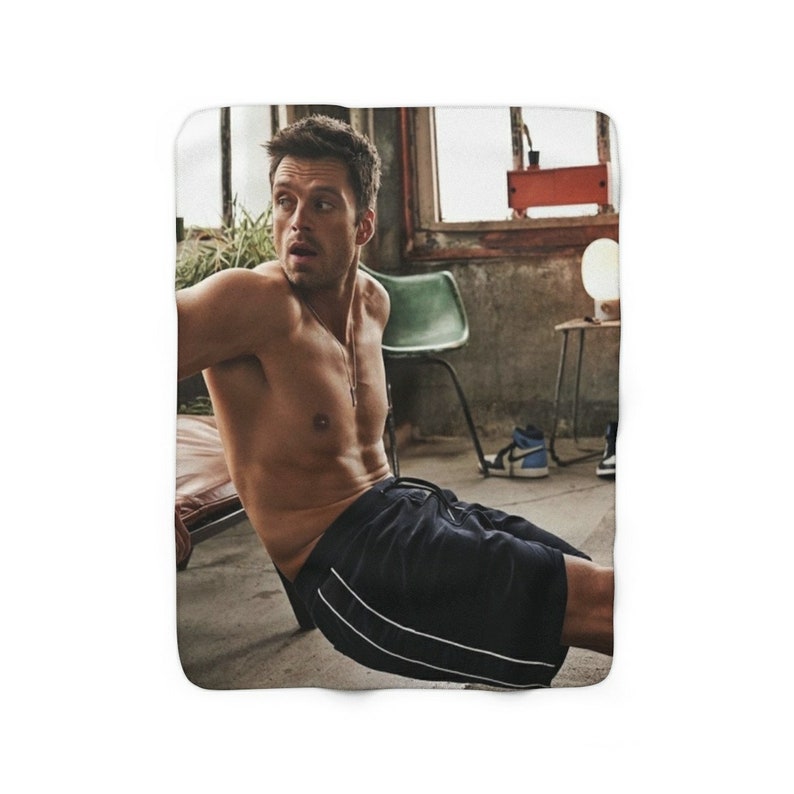 Sebastian Stan Photo Shirtless Fitness Sherpa Fleece Throw Etsy