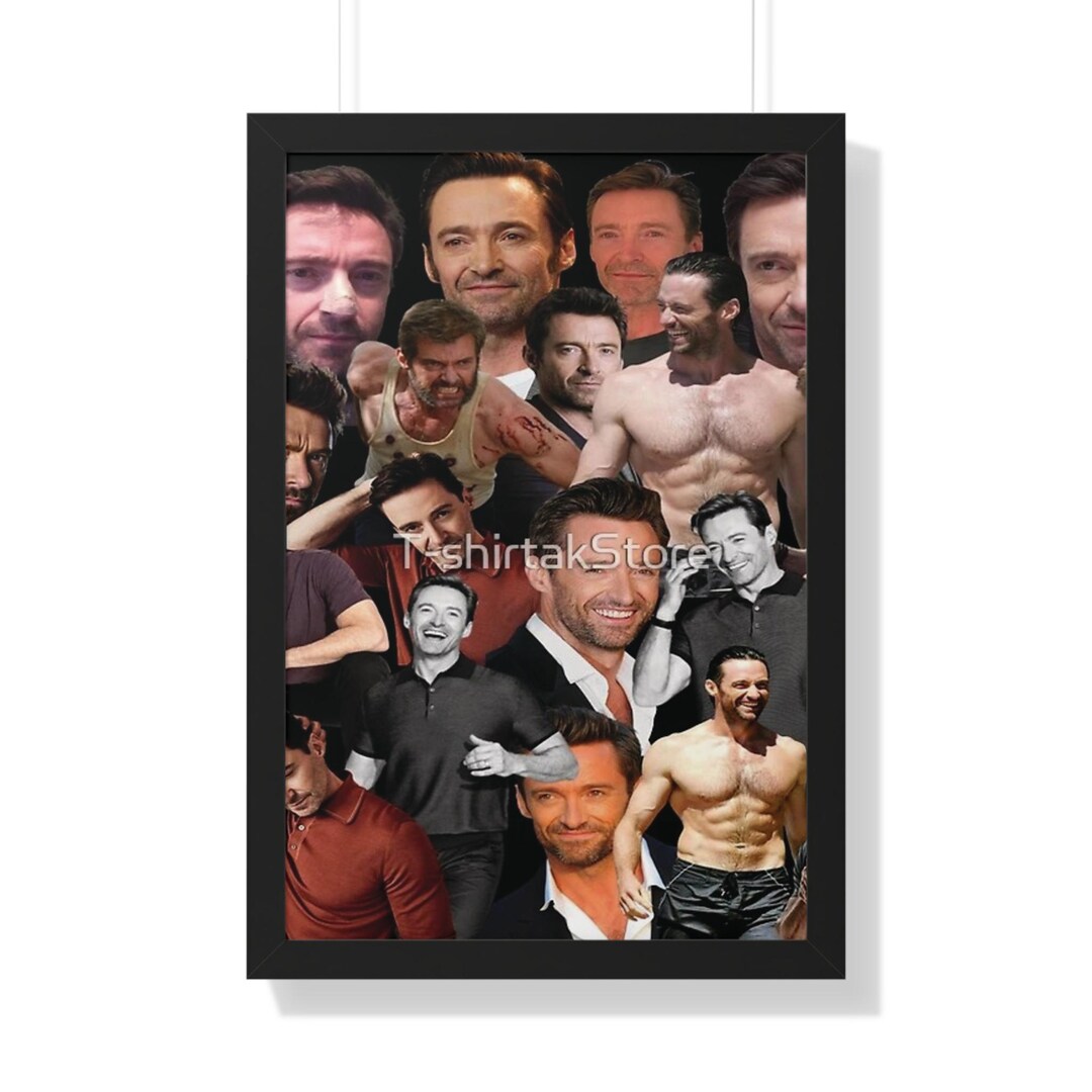 Hugh Jackman Photo Collage Framed Vertical Poster | Hugh Jackman Photo Collage Poster With Frame ...