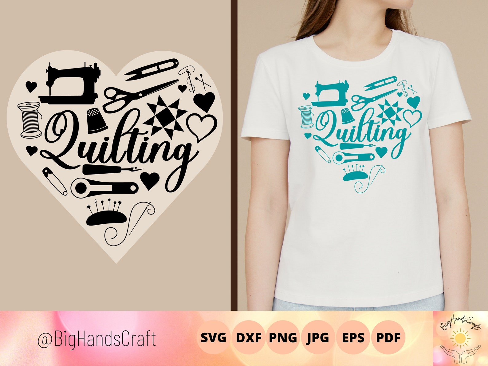 Quilting Lover SVG, Sewing Room Decor, Sewing Heart Cut File (digital ...