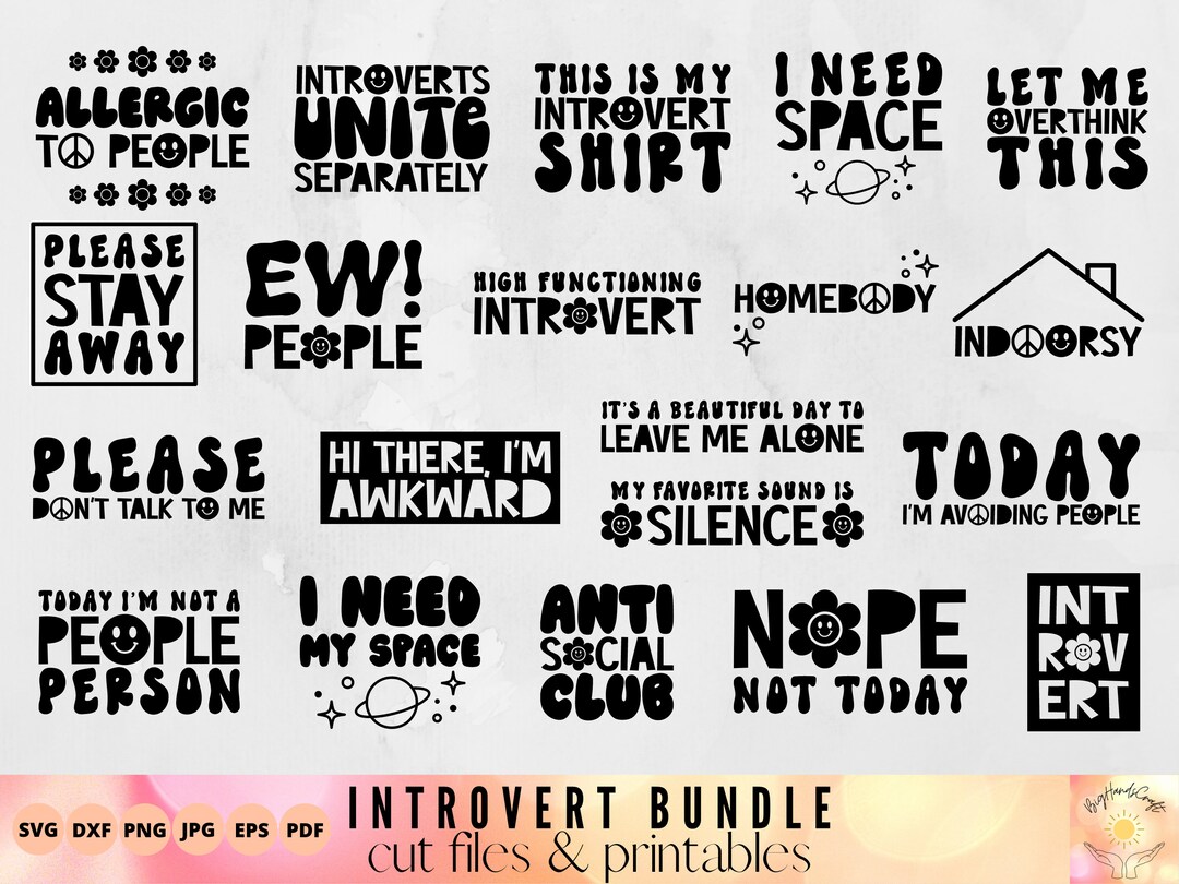 Introvert Cut File Bundle Svg, Introvert Hippie Cut File, Anti Social ...