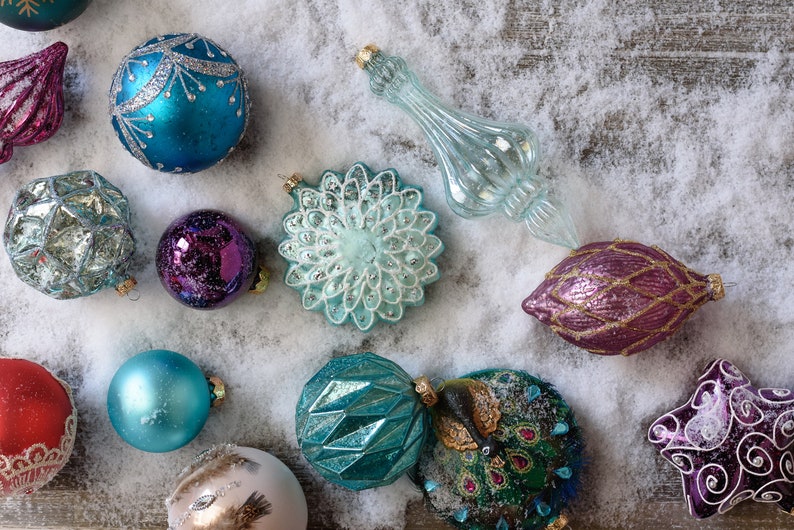 Peacock Collection Set, Assorted Glass Ornaments 6 Pieces, Christmas ...