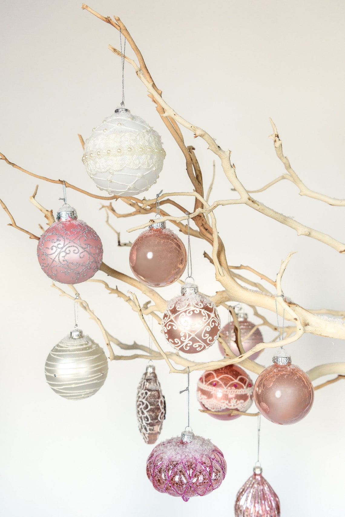 Pink Blossom Collection, Assorted Glass Ornaments 6 Pieces Christmas ...