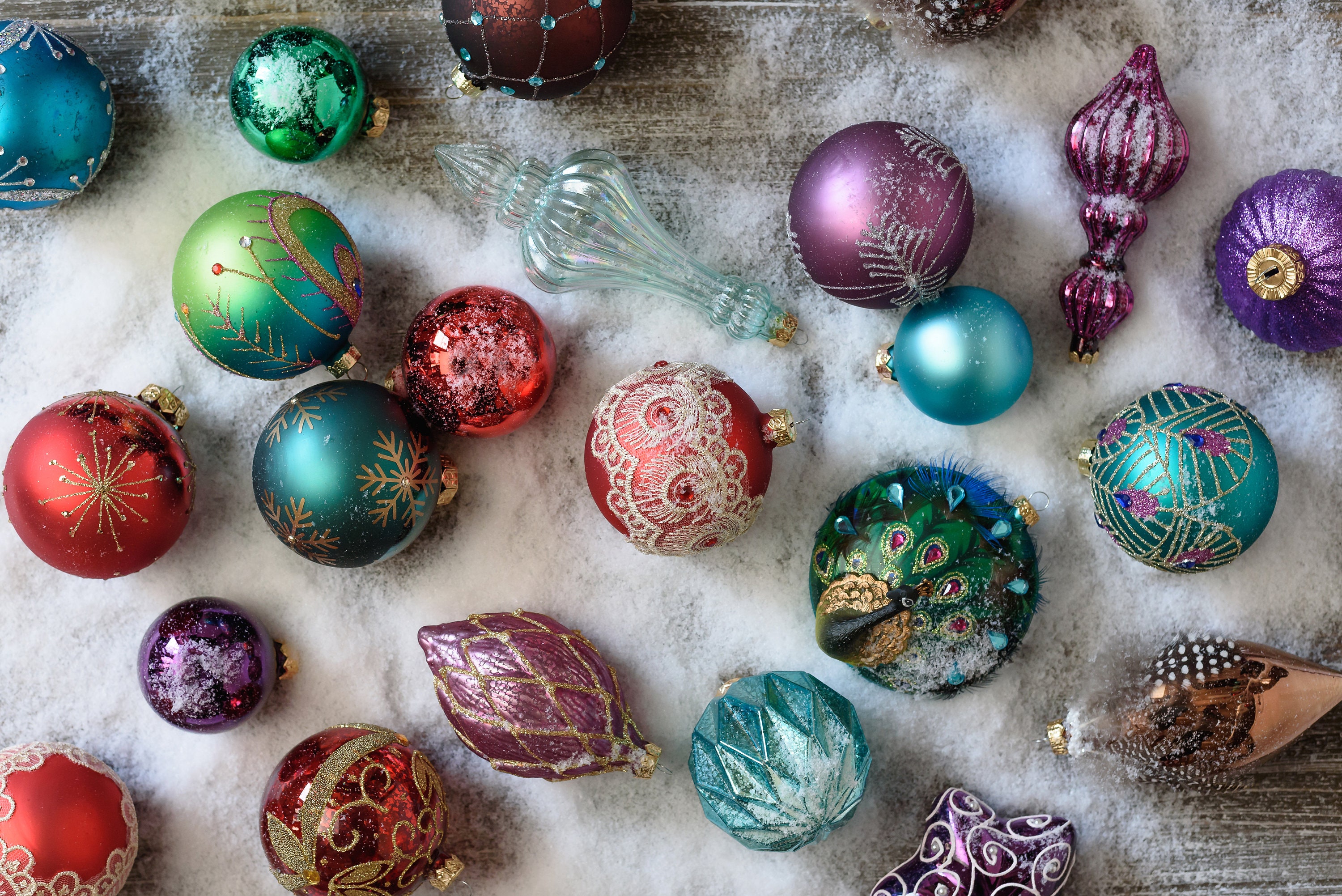 Peacock Collection Set, Assorted Glass Ornaments 6 Pieces, Christmas ...