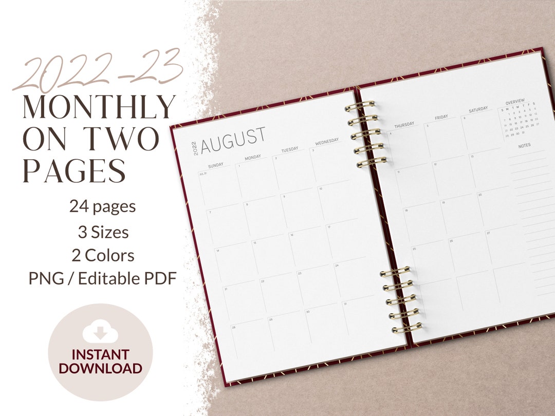 2022-2023 Mid-year Dated Monthly Calendar on 2 Pages Planner - Etsy