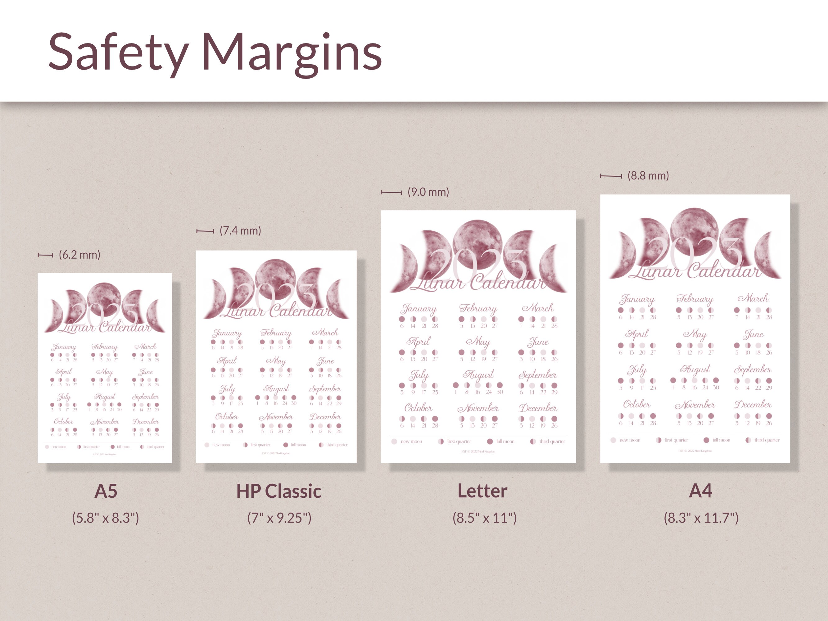 Lunar Calendar 2023 Printable | Moon Phases | Poster | Planner Insert ...