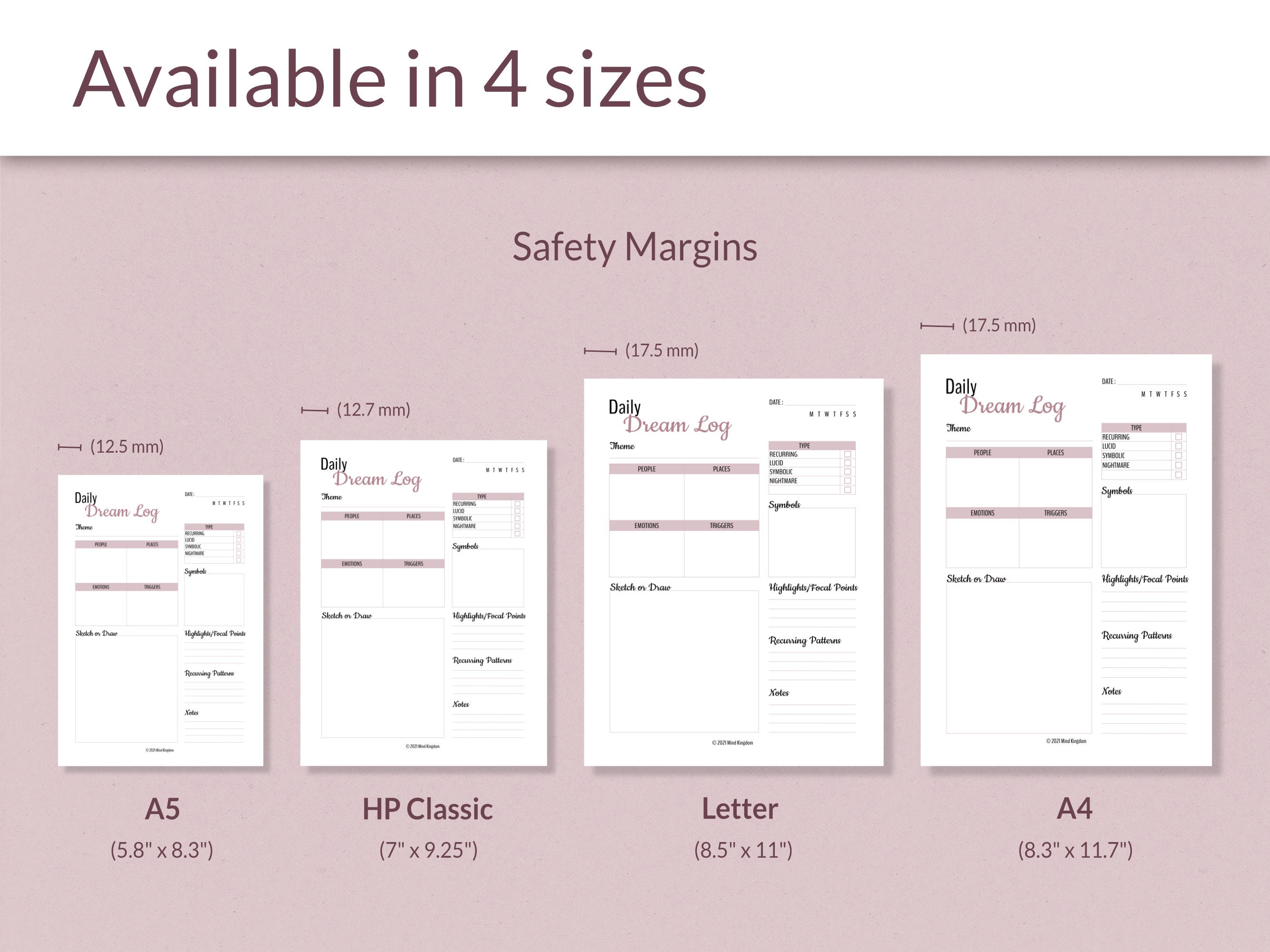 Calendars & Planners Dream Log Instant Download English A4 Letter Dream ...