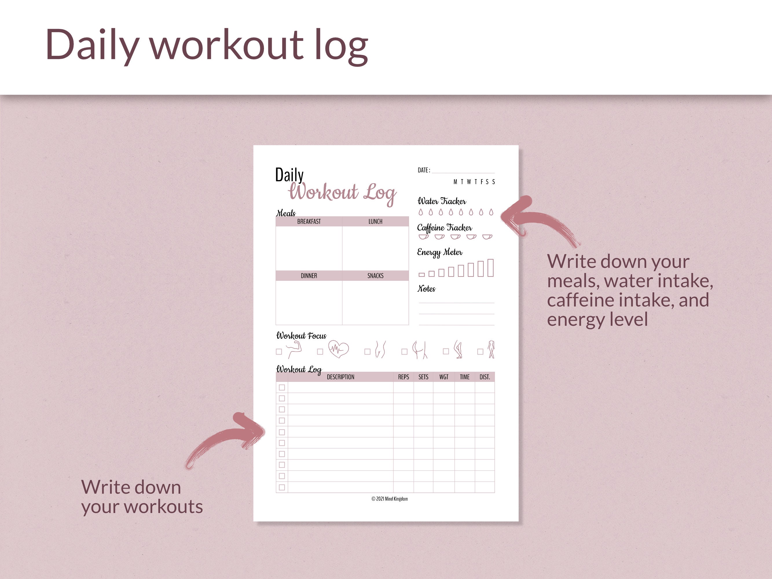 Printable Workout Log Daily Health Tracker Instant - Etsy