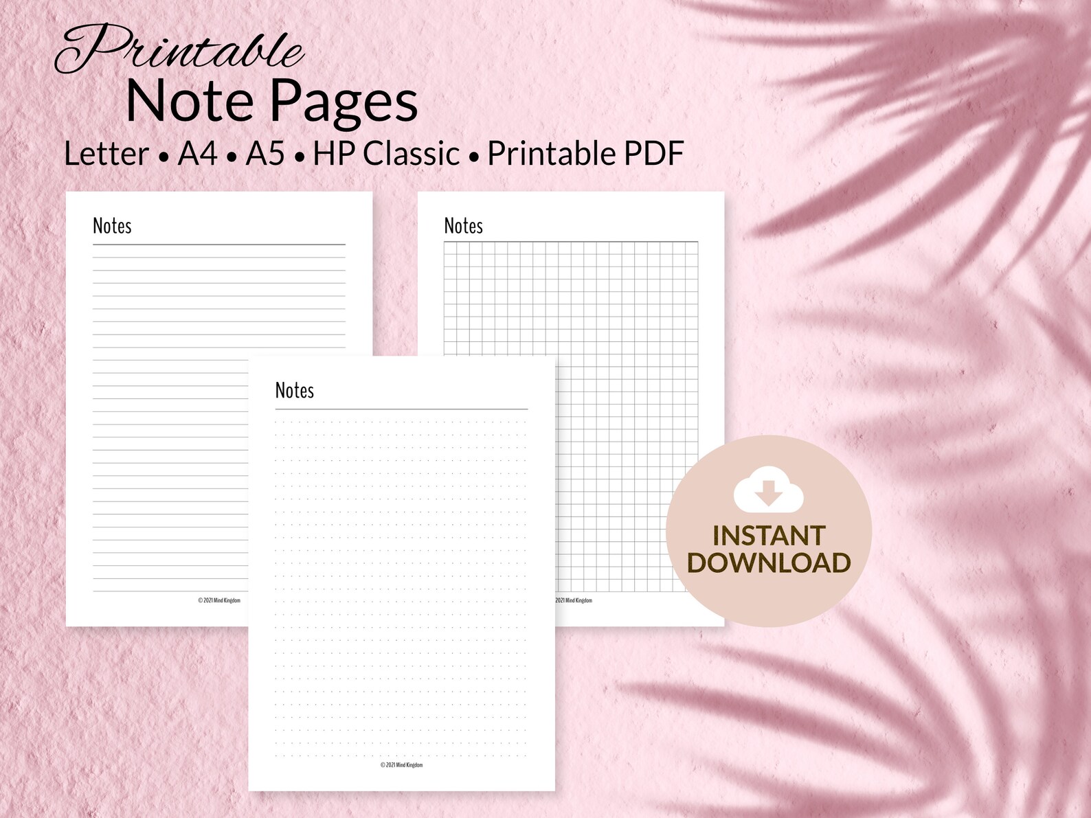 Printable Note Paper Sheets Note Pages Dotted Grid Lined Note Taking ...