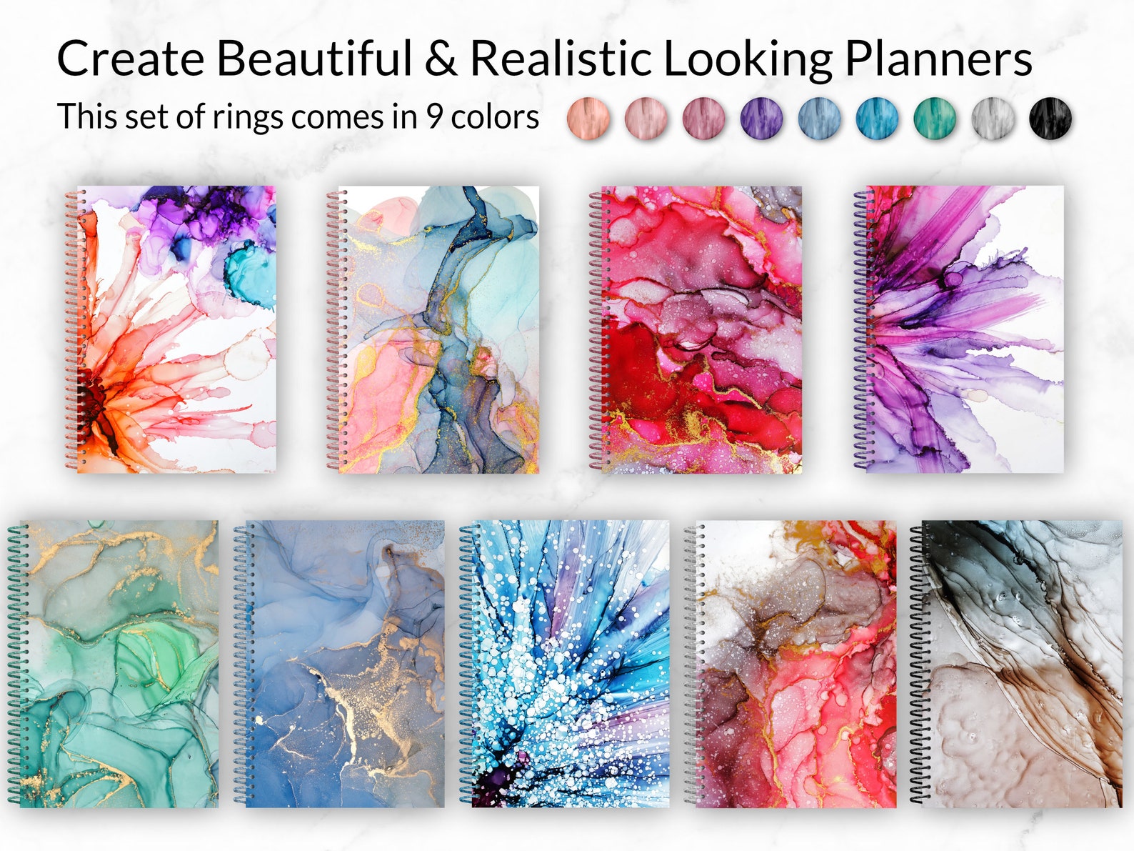 Digital Spiral Planner Rings | Realistic Clouded Marble Effect ...