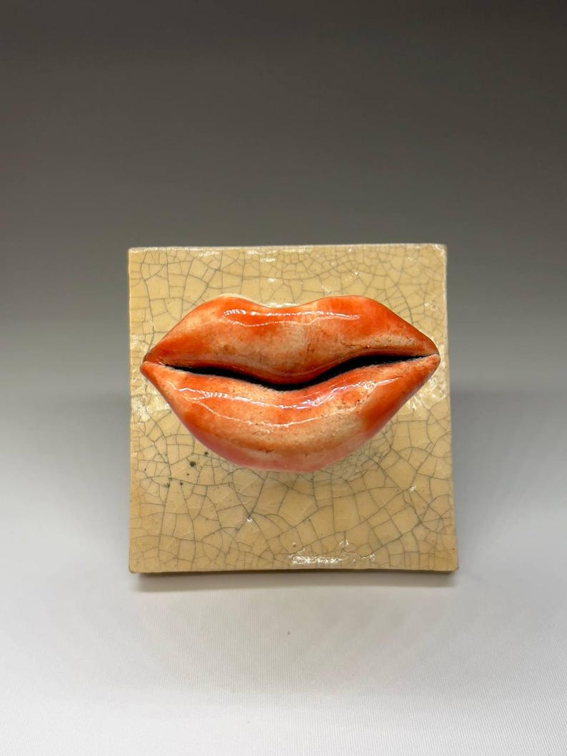 Handmade Ceramic Wall Hook, Crackled Glaze Tile, Art Lover Gift, Lips ...