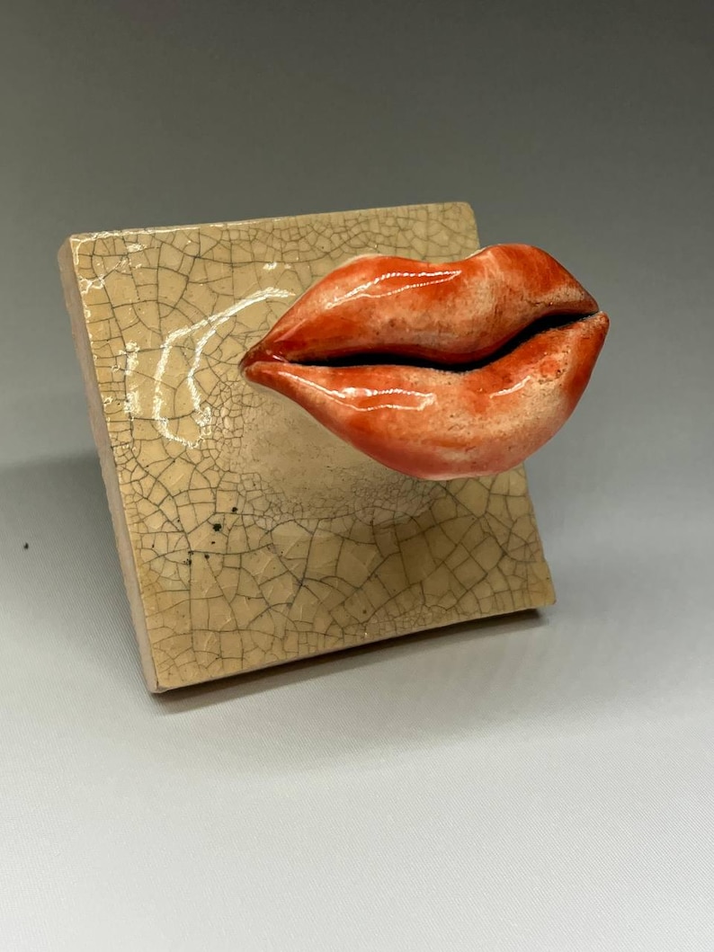 Handmade Ceramic Wall Hook, Crackled Glaze Tile, Art Lover Gift, Lips ...