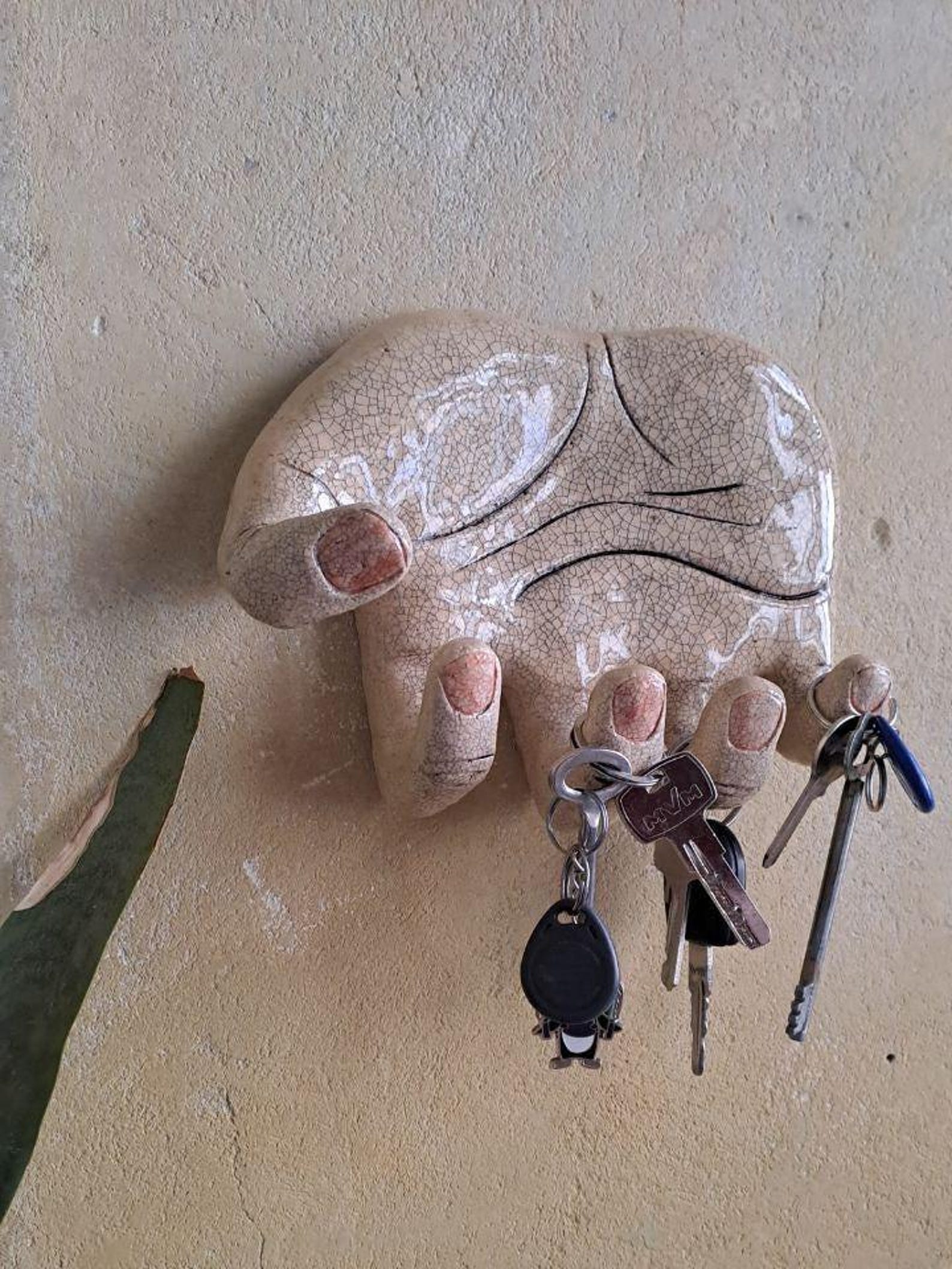 Whimsical Clay Hand Sculpture Hanger, Ceramic Wall Hook, Surreal Men ...