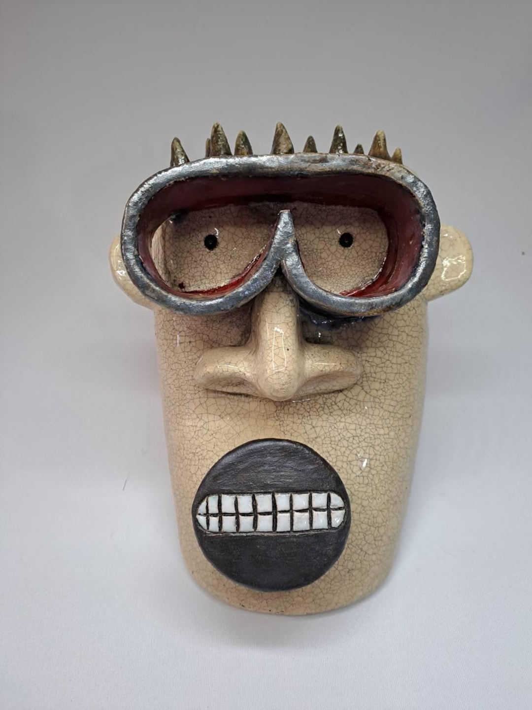 Handmade Ceramic Wall Mask Decor, Spiked Mohawk Sculpture, Clay Art ...