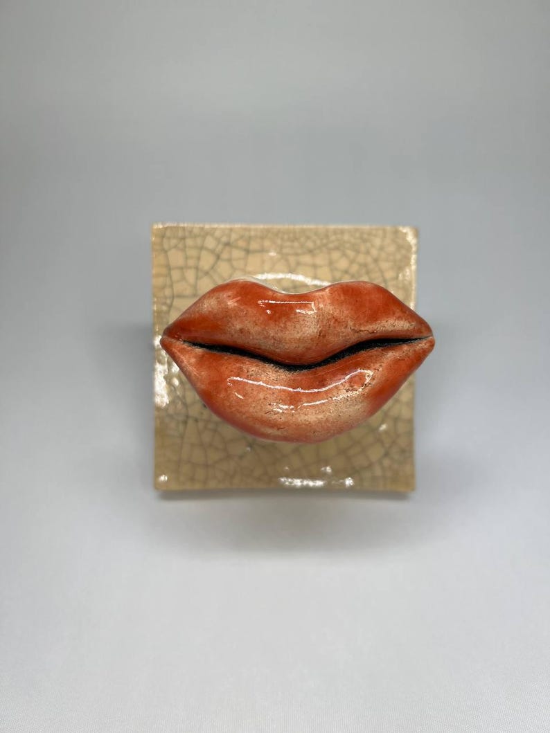 Handmade Ceramic Wall Hook, Crackled Glaze Tile, Art Lover Gift, Lips ...
