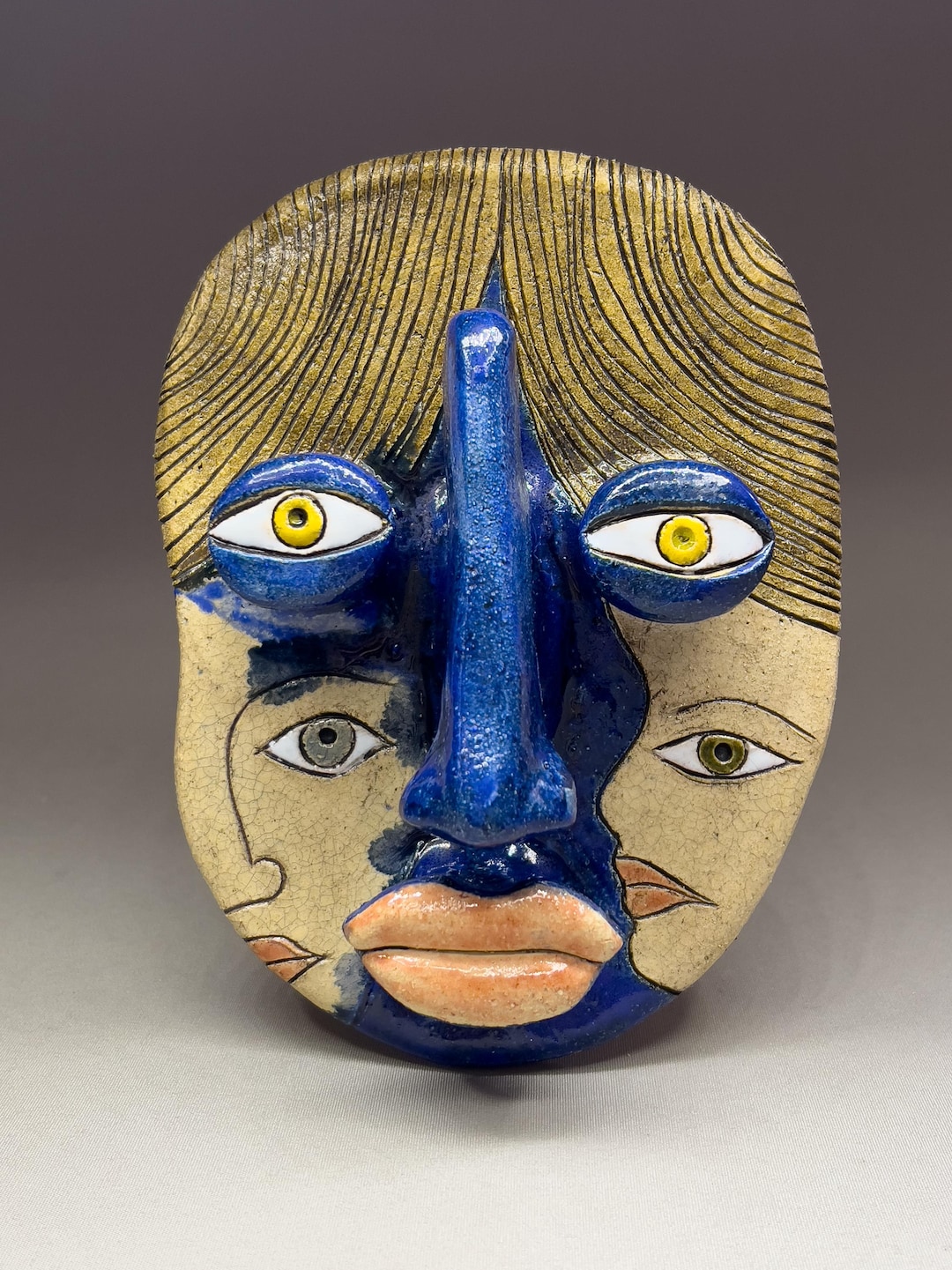 Whimsical Handmade Ceramic Mask, Unique Wall Art, Abstract Face ...