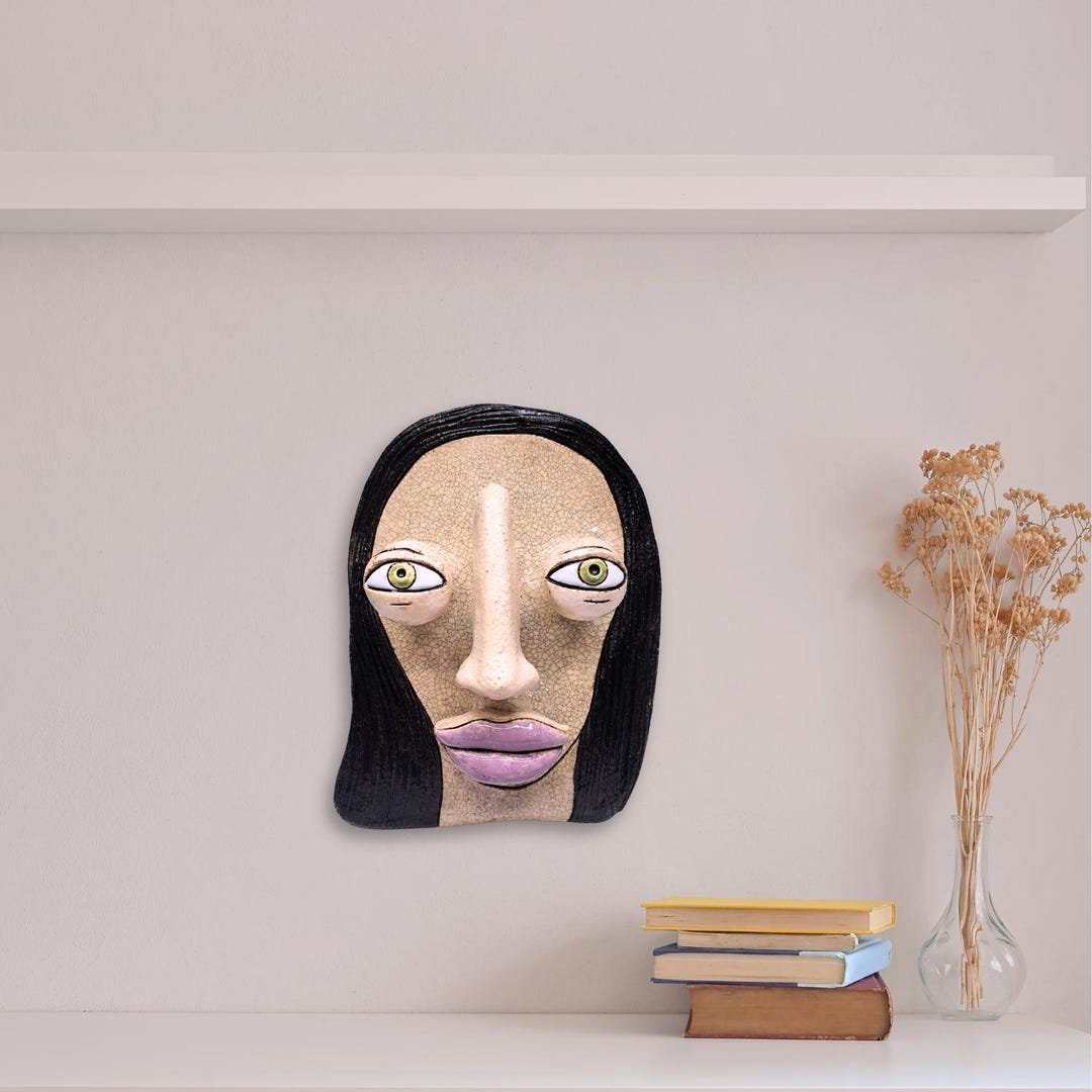 Handmade Ceramic Face Mask, Artistic Wall Sculpture, Pottery Sculpture ...