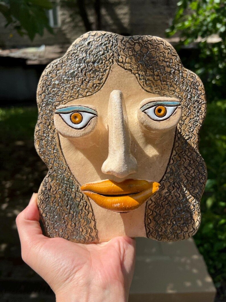 Handmade Ceramic Wall Mask, Abstract Face Sculpture, Modern Art ...