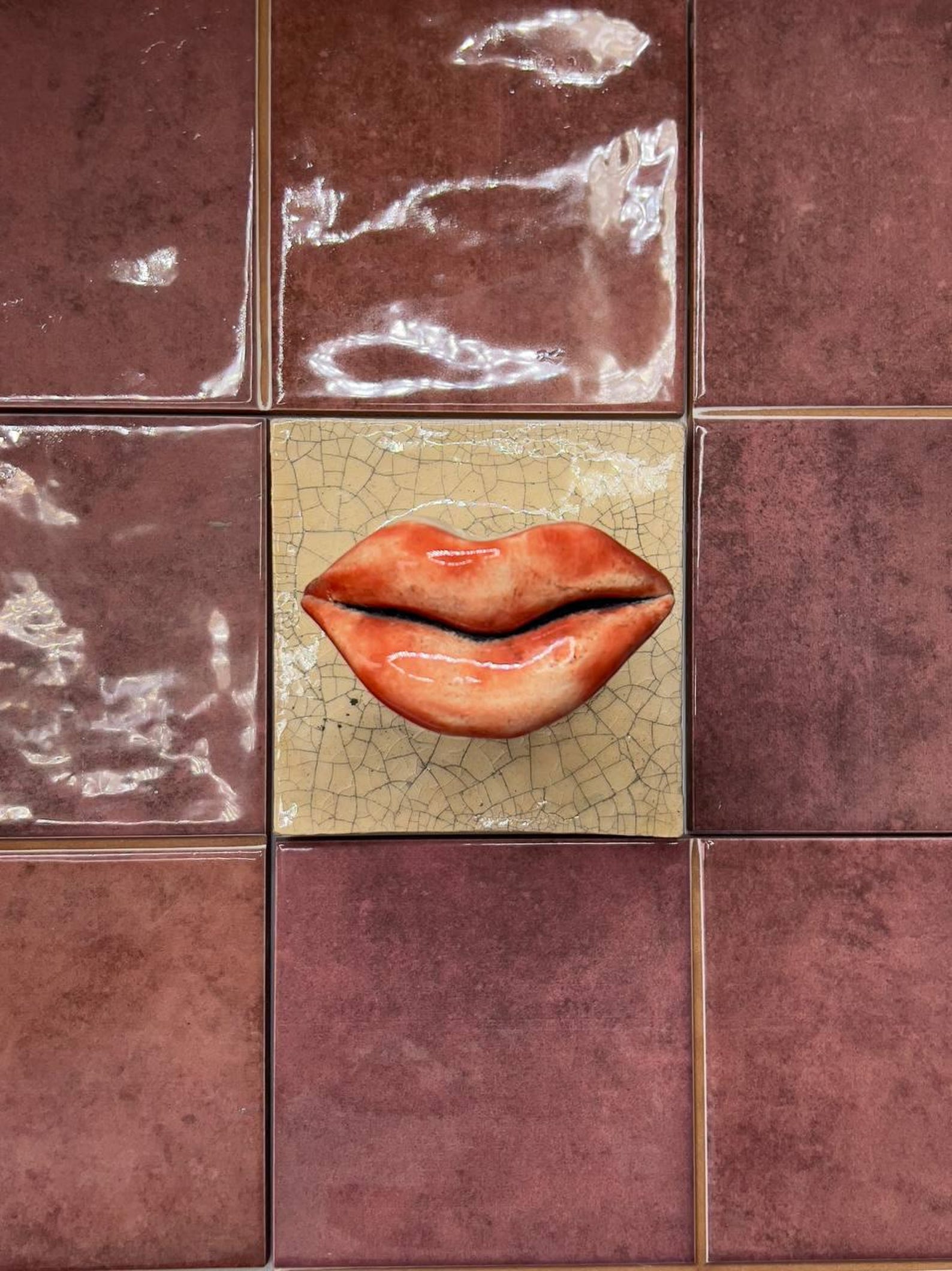 Handmade Ceramic Wall Hook, Crackled Glaze Tile, Art Lover Gift, Lips ...