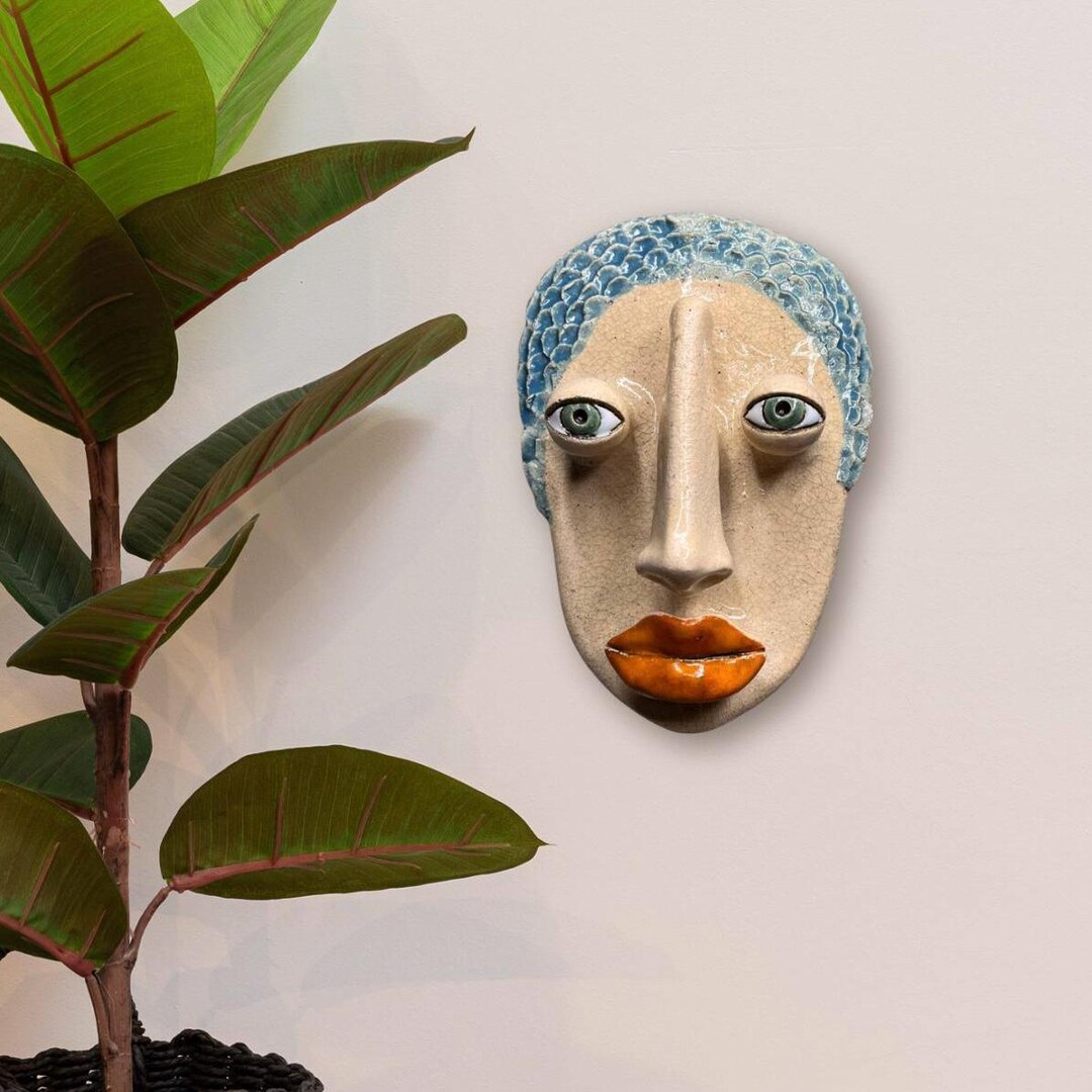 Ceramic Wall Mask With 3D Effect, Handmade Face Sculpture, Abstract ...