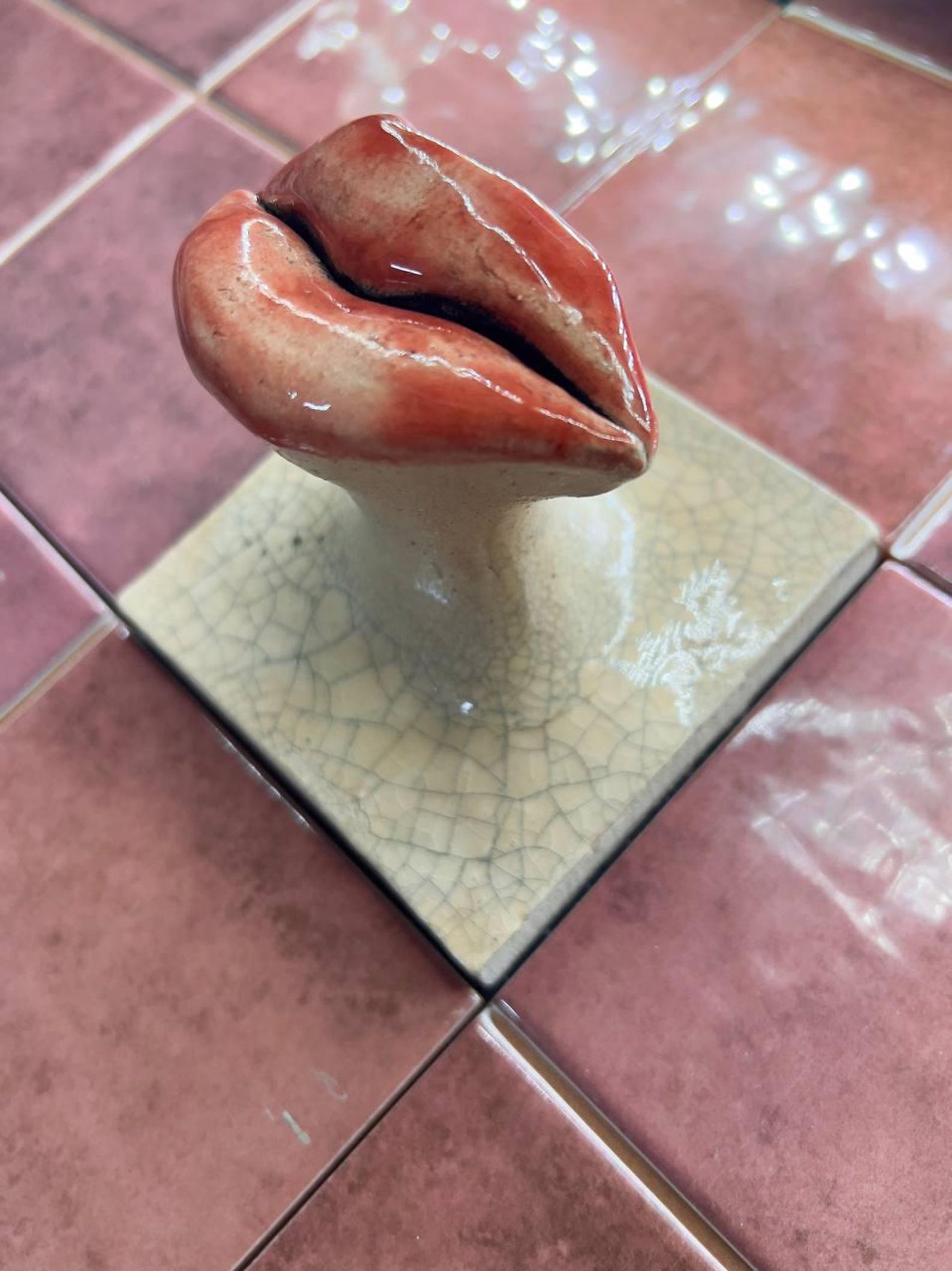 Handmade Ceramic Wall Hook, Crackled Glaze Tile, Art Lover Gift, Lips ...