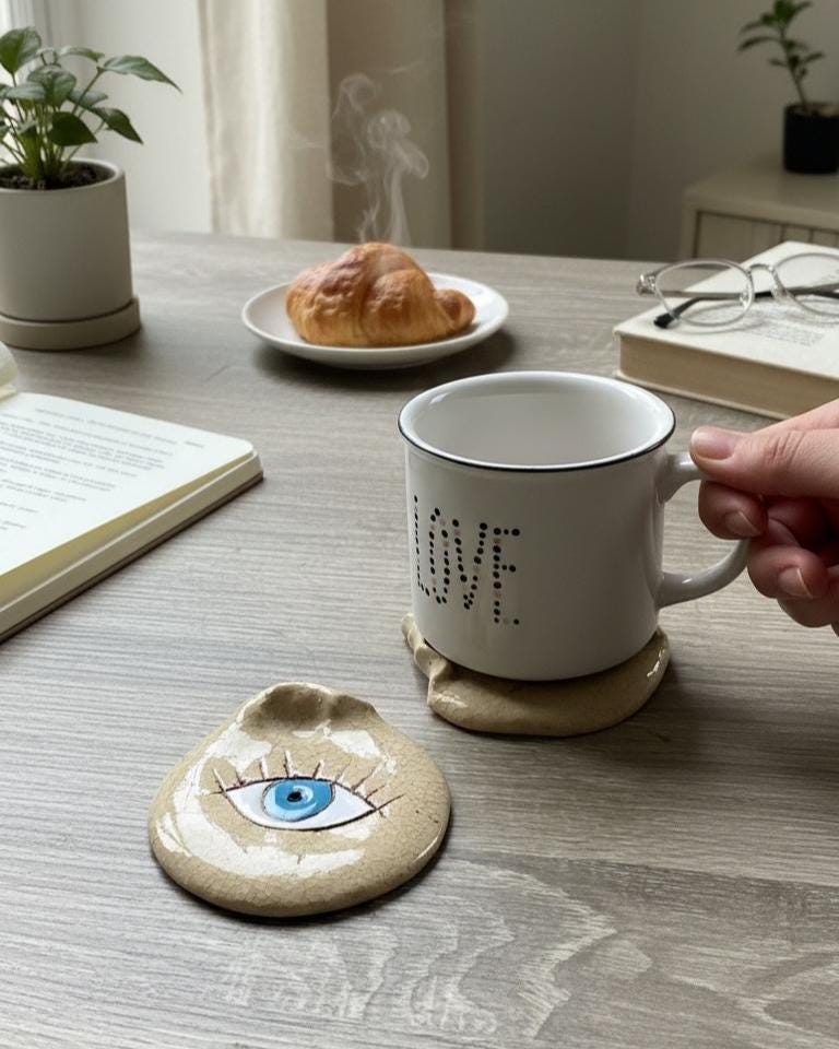 Handmade Ceramic Coasters Set, Hand Painted Drink Coasters With Magnet ...