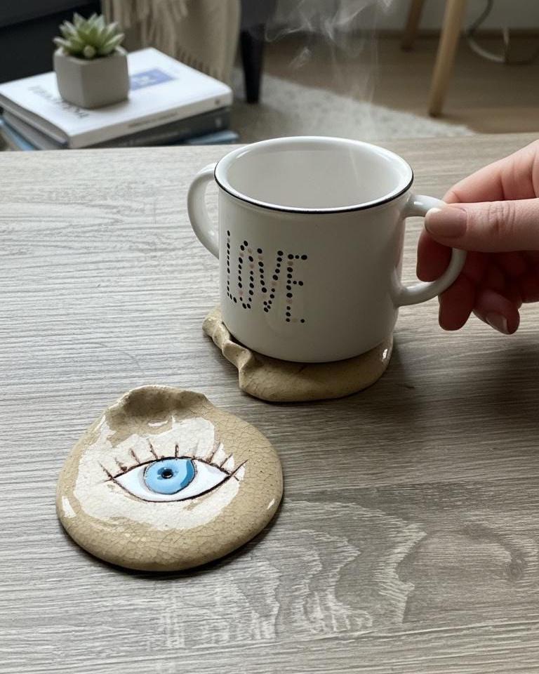 Handmade Ceramic Coasters Set, Hand Painted Drink Coasters With Magnet ...