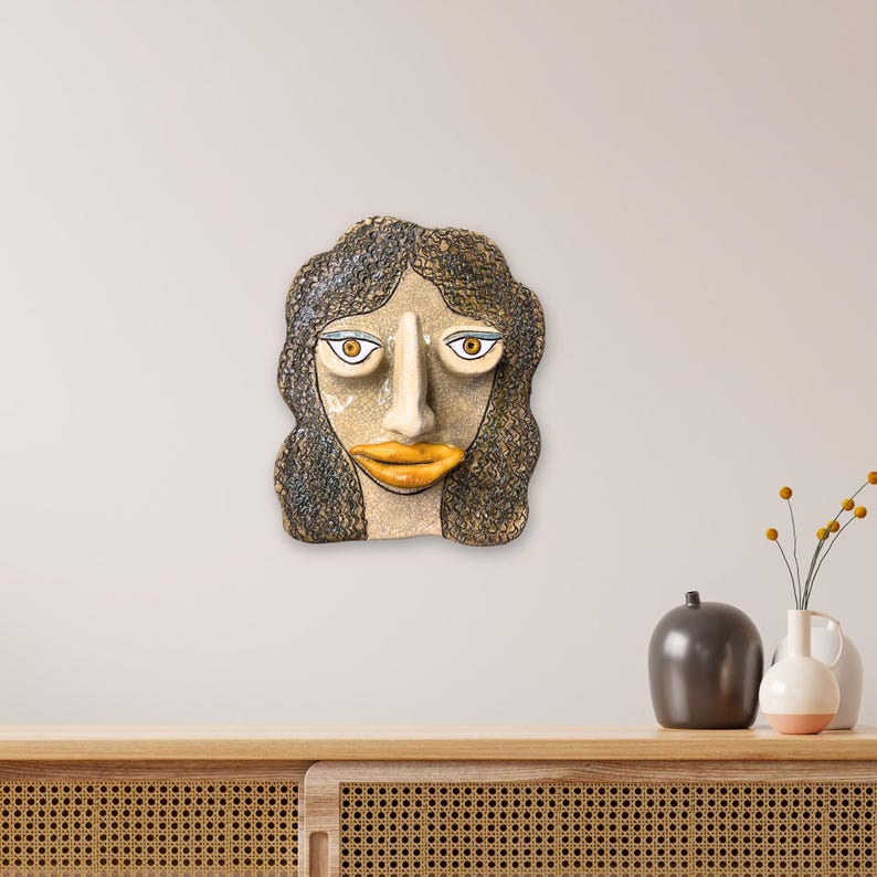 Handmade Ceramic Wall Mask, Abstract Face Sculpture, Modern Art ...