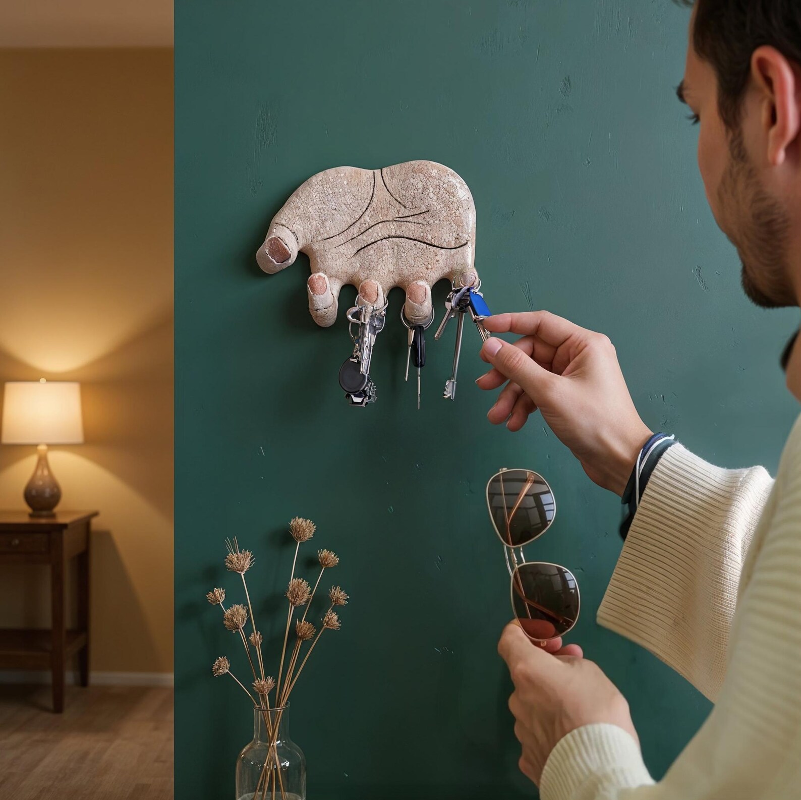 Clay Hand Sculpture Hanger, Wall Mounted Clay Sculpture, Ceramic Men ...