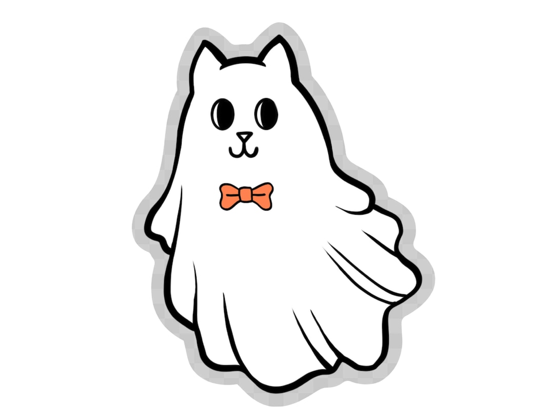Cat Ghost Sticker Cute Ghost Sticker Halloween Cat Sticker - Etsy