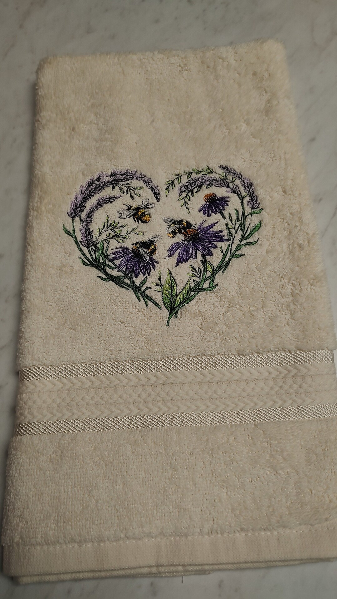 Embroidered Hand Towel, Bathroom Towel, Cream Colored Towel, Honey Bees ...