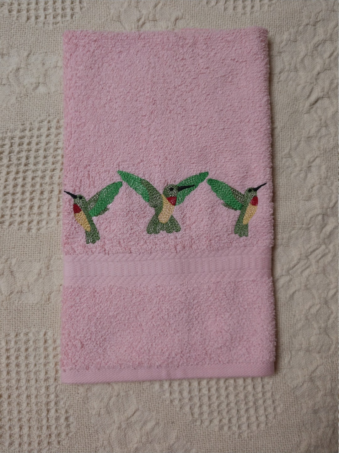 Hummingbirds, Embroidered Hand Towels, Bathroom Decor, Pink Hand Towels ...