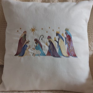 Nativity Scene Embroidered Christmas Pillow Cover, Holiday Pillow Cover ...