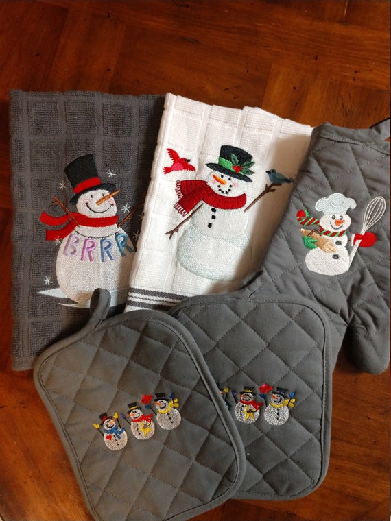 Snowman Kitchen Set FIVE Piece Kitchen Set Embroidered - Etsy