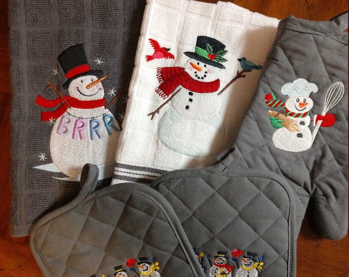 Snowman Kitchen Set FIVE Piece Kitchen Set Embroidered - Etsy