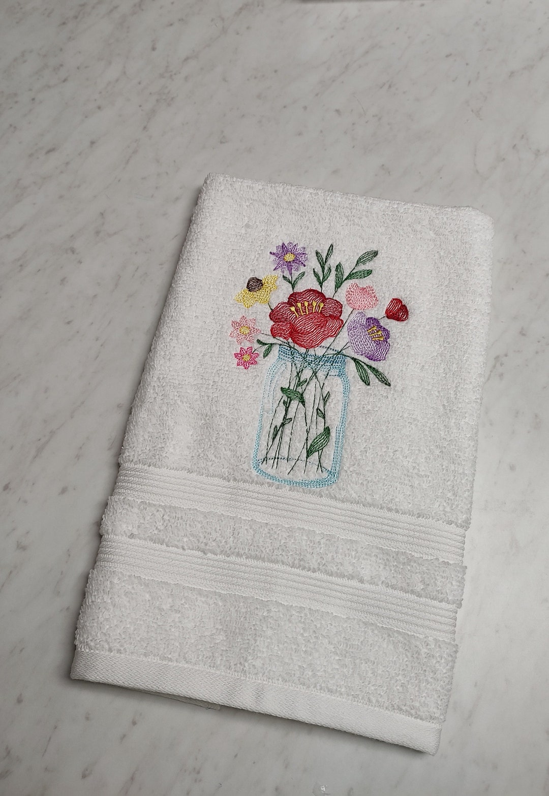 Embroidered Hand Towel, Wildflowers, White Hand Towel, Mother's Day ...