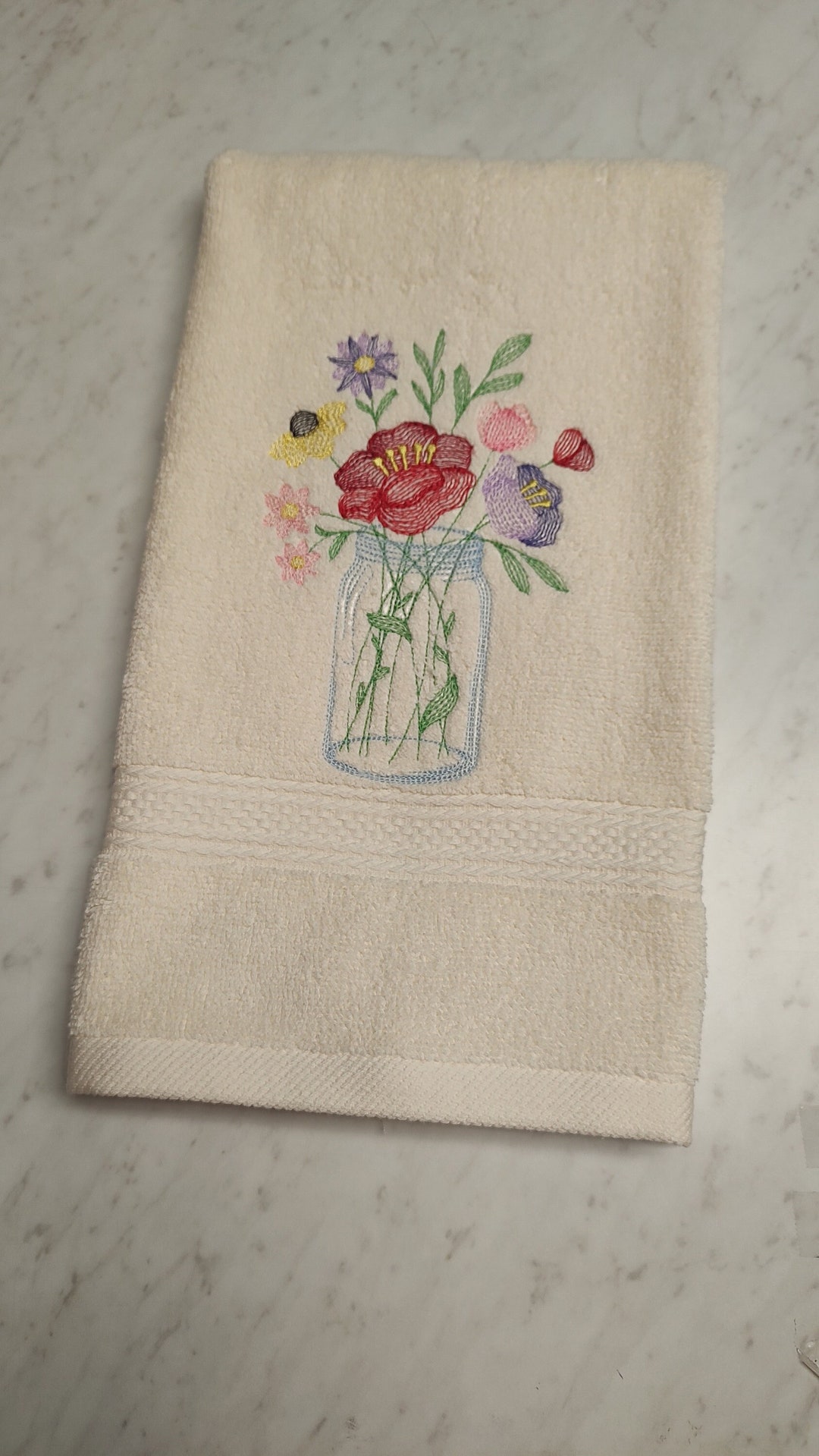 Embroidered Hand Towel, Wildflowers, Cream Colored Hand Towel, 16 X 29 ...