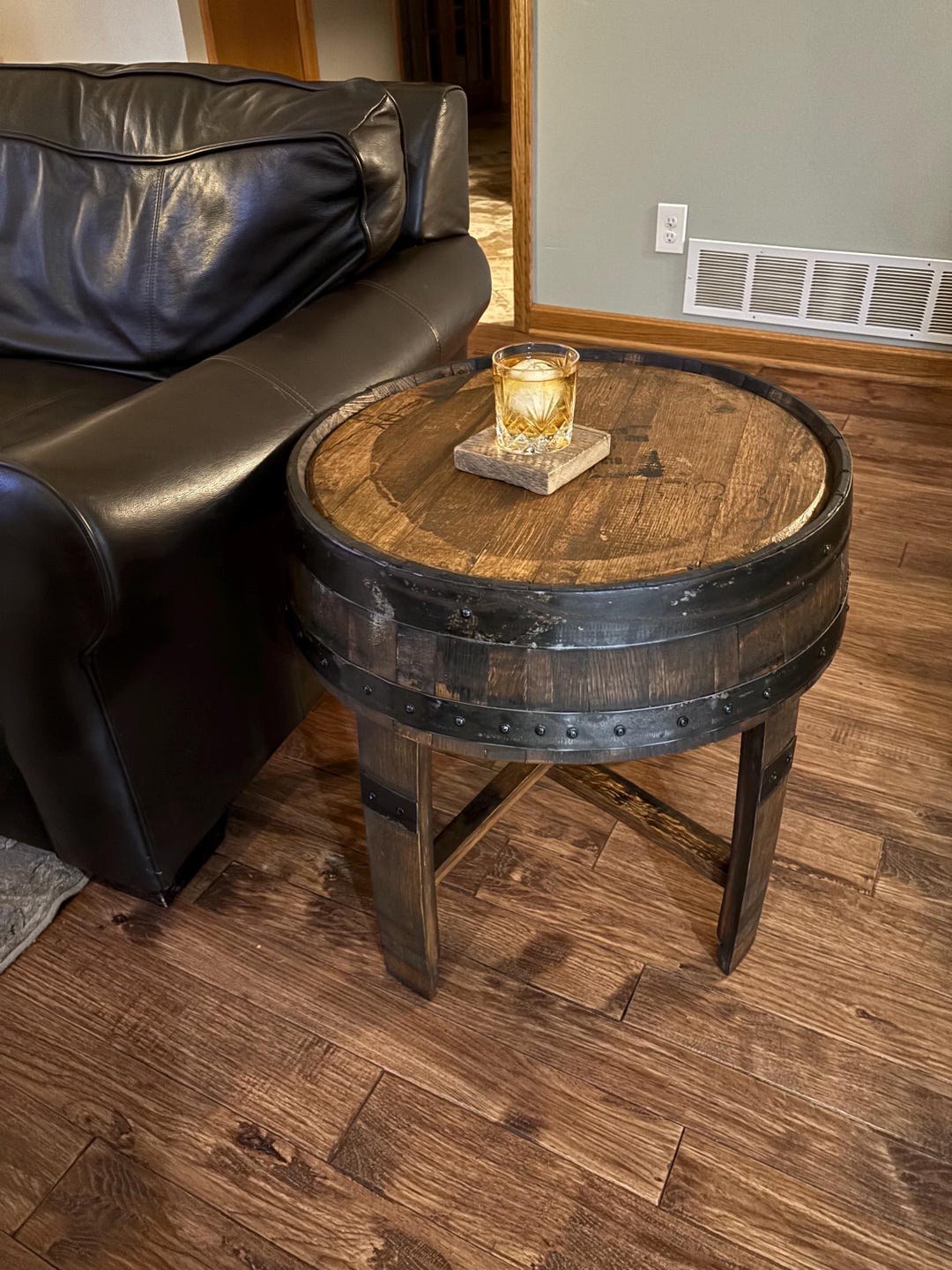 Authentic Reclaimed Whiskey Barrel Rustic Side Table for Living Room ...
