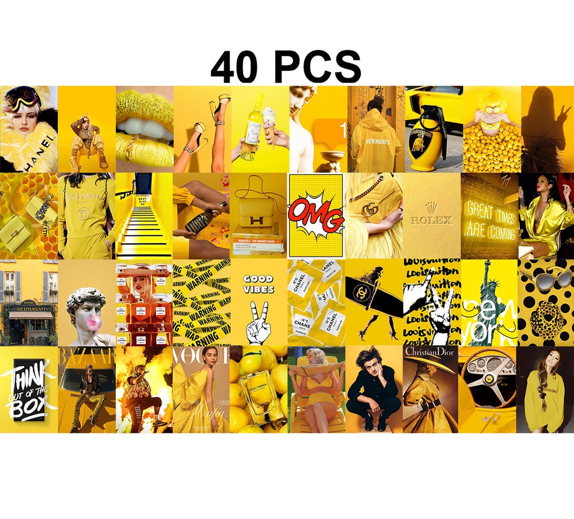 Boujee Yellow Aesthetic Wall Collage Kit Yellow Aesthetics - Etsy
