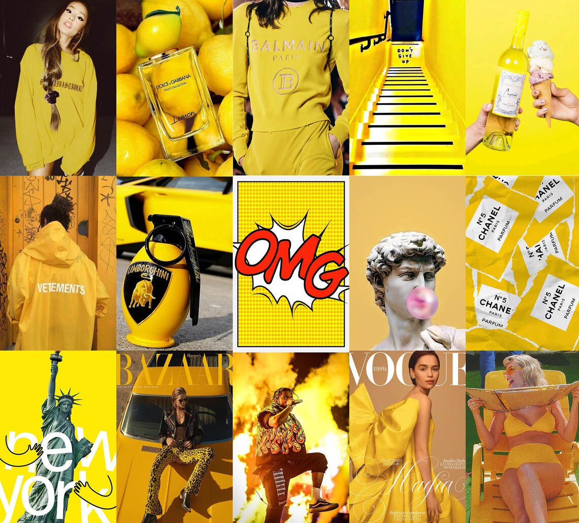 Boujee Yellow Aesthetic Wall Collage Kit Yellow Aesthetics - Etsy