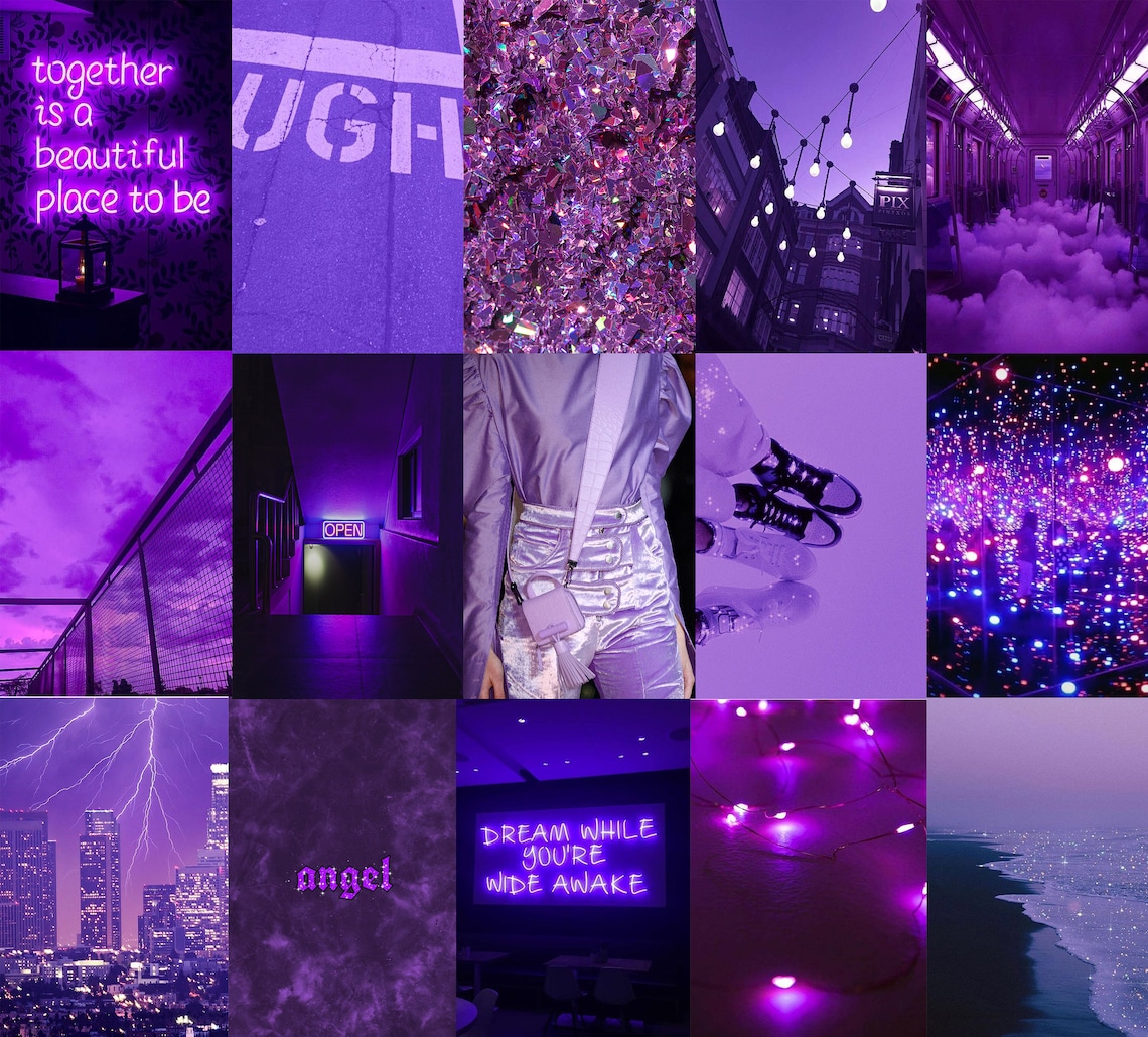 Boujee Purple Aesthetic Wall Collage Kit Neon Purple Wall | Etsy