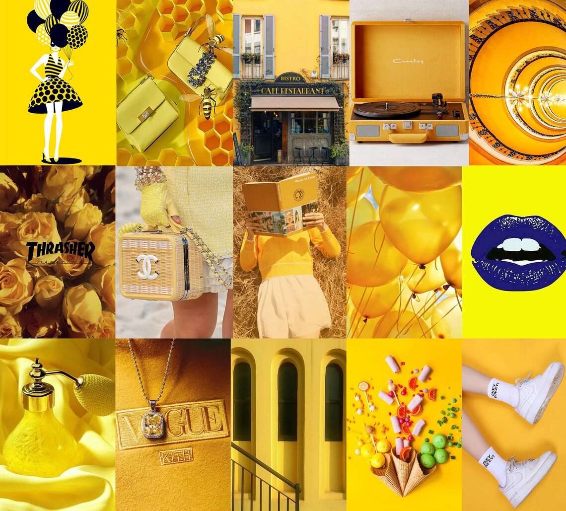 Yellow Wall Collage Kit Yellow Collage Kit Yellow Aesthetic | Etsy