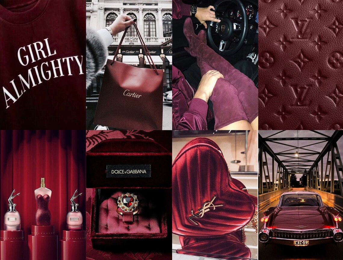 Boujee Burgundy Aesthetic Wall Collage Kit Burgundy Etsy