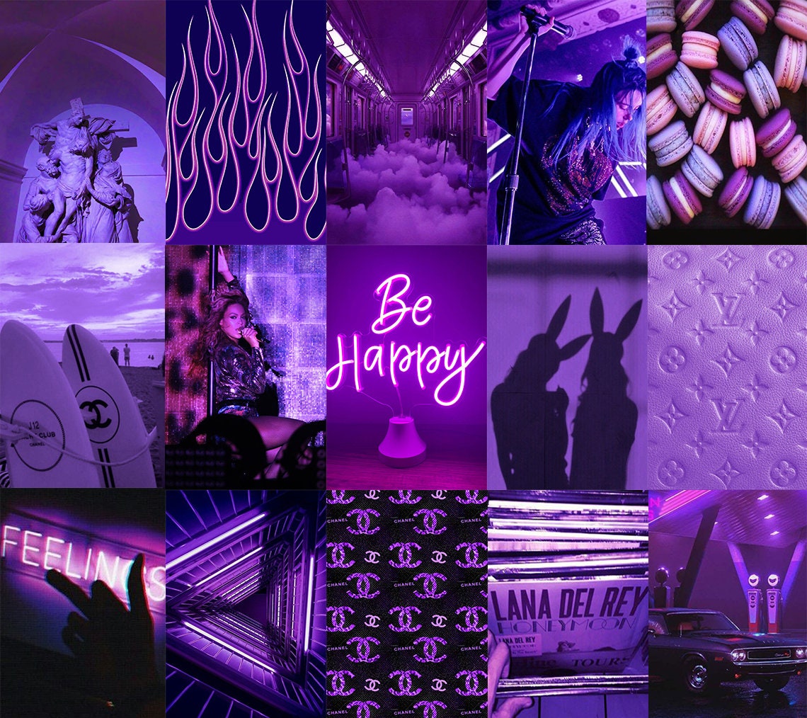 120 Pcs Boujee Purple Aesthetic Wall Collage Kit Neon Purple | Etsy UK