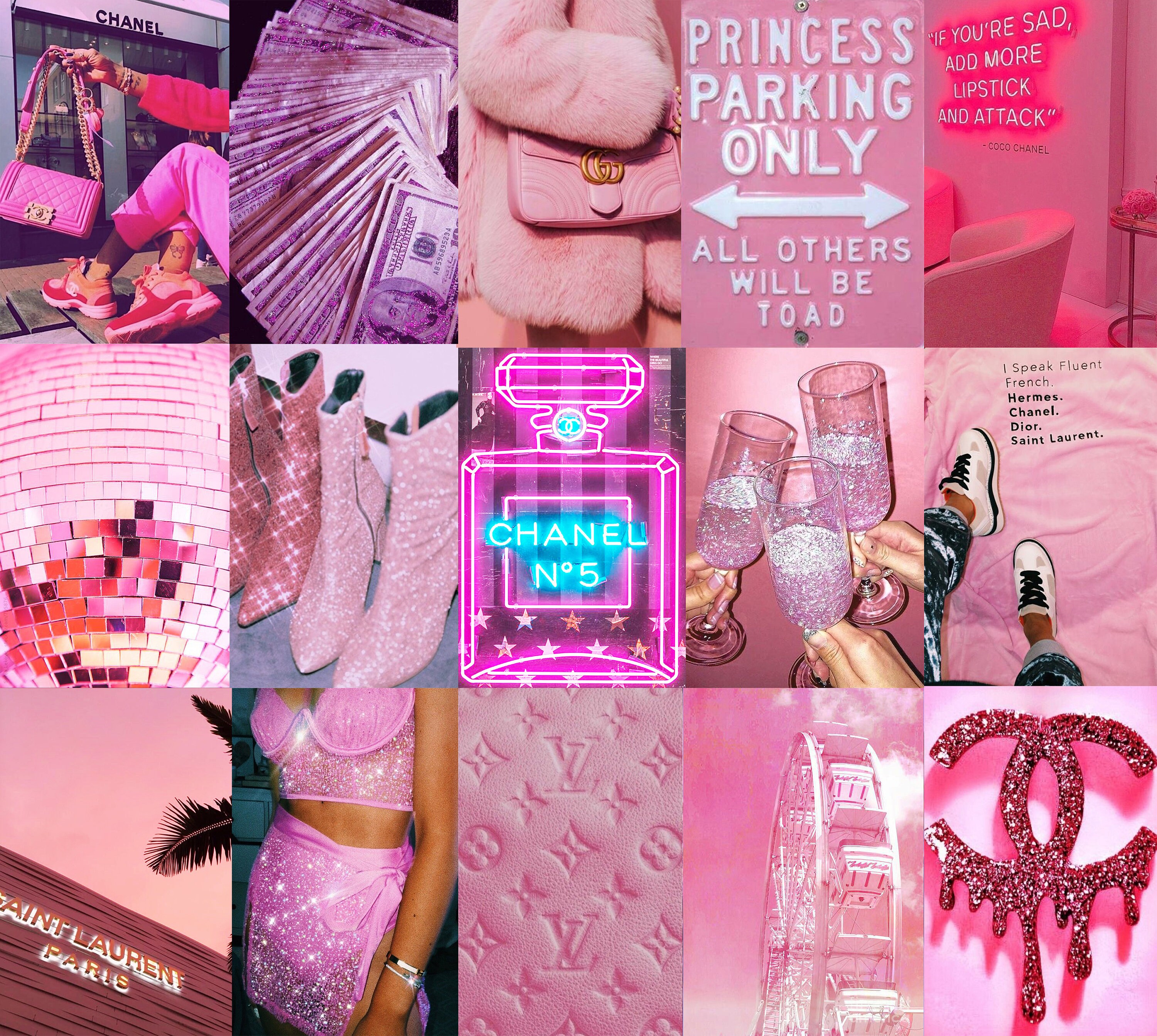 Boujee Aesthetic Wall Collage Kit Pink Pink Wallpaper